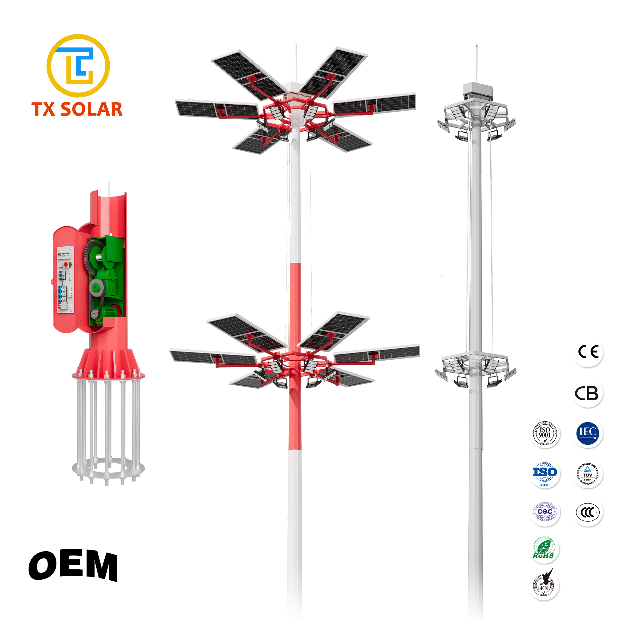 China 15M 20M 25M 30M 35M Automatic Lift Solar High Mast Light Pole ...